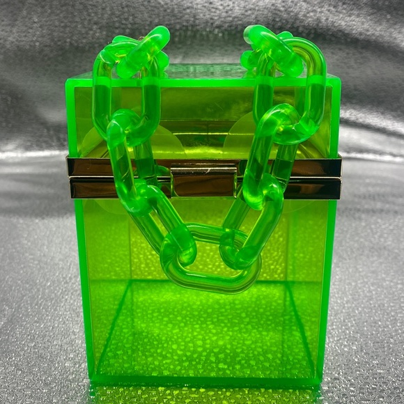 HAUTE GROCERIES | Bags | Lucite Neon Cube Top Chain Evening Bag With ...